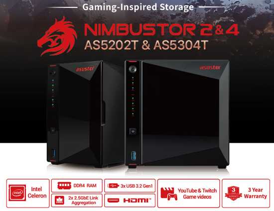 Asustor: 2-Bay Nimbustor-2 AS5202T and 4-Bay Nimbustor-4 AS5304T Desktop NAS - StorageNewsletter