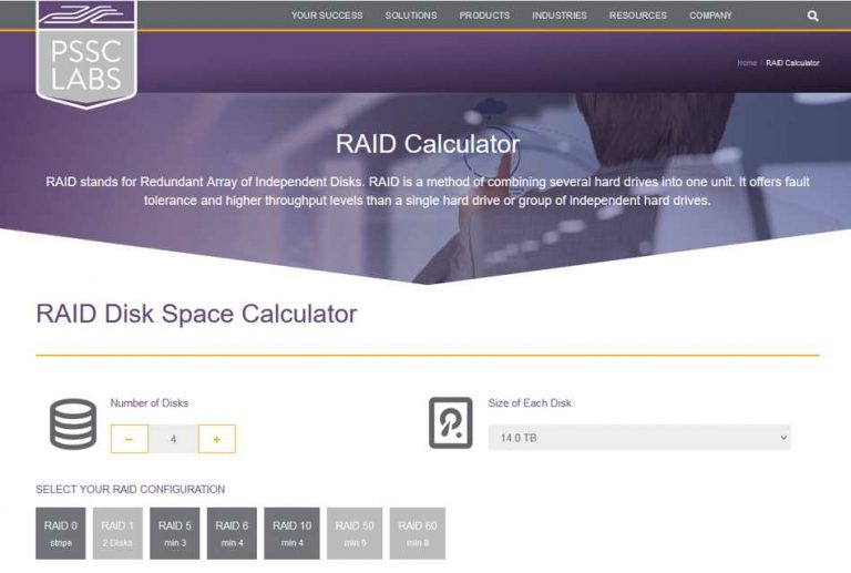 PSSC Labs: Online AI-Driven RAID Disk Space Calculator - StorageNewsletter